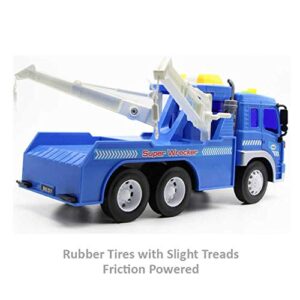 Liberty Imports Friction Powered Wrecker Tow Truck Toy Towing Play Vehicle with Lights and Sounds (Double Hooks)