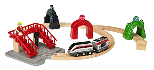 BRIO World - 33873 Smart Tech Engine Set with Action Tunnels | 17 Piece Train Toy with Accessories and Wooden Tracks for Kids Age 3 and Up