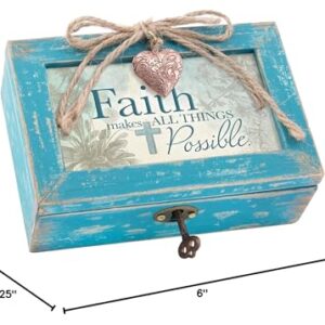 Cottage Garden Faith All Things Possible Petite Locket Teal Distressed Music Box Plays Amazing Grace