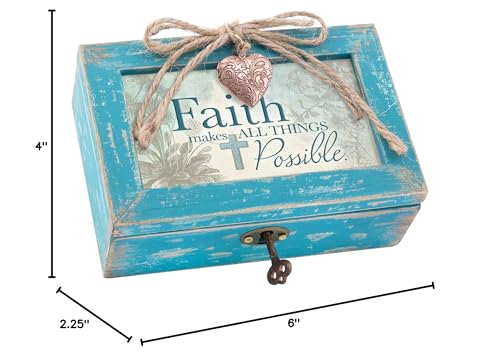 Cottage Garden Faith All Things Possible Petite Locket Teal Distressed Music Box Plays Amazing Grace