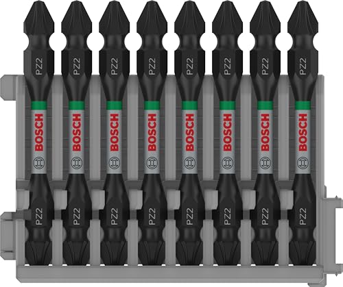 Bosch Professional 8pcs. Double Screwdriver Bit Set Pozidriv (Impact Control, 8 x PZ2-PZ2 Bits, Length 65mm, Pick and Click, Accessory Impact Drill)