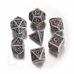 q-workshop polyhedral 7-die set: celtic 3d gray & black dice set! by q workshop