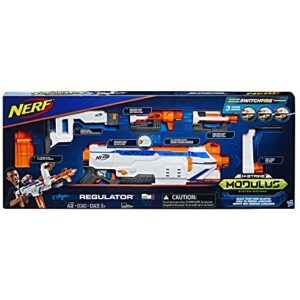 Nerf Modulus Regulator Fully Motorized Blaster, 3 Firing Modes, 2X 12-Dart Clips, 24 Nerf Elite Darts, Nerf Full Auto Blaster, Kids Outdoor Toys (Amazon Exclusive)