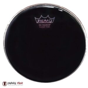 remo dx-series skyndeep clear tone doumbek darbuka drumhead - black smoke graphic, 8.75"