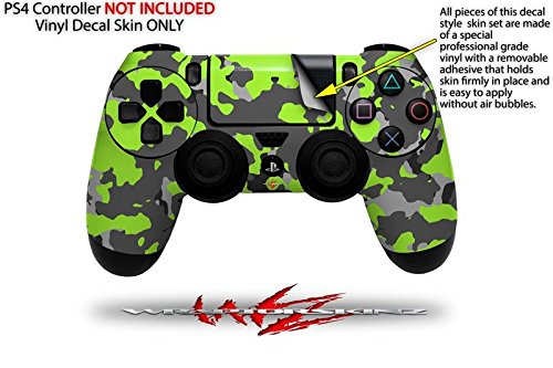 WraptorSkinz Skin Compatible with Sony PS4 Dualshock Controller PlayStation 4 Original Slim and Pro WraptorCamo Old School Camouflage Camo Lime Green (Controller NOT Included)