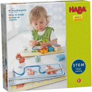 HABA On The Farm Threading Game with 10 Chunky Wooden Lacing Figures & 4 Templates (Made in Germany)