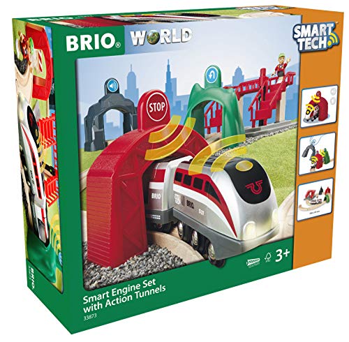 BRIO World - 33873 Smart Tech Engine Set with Action Tunnels | 17 Piece Train Toy with Accessories and Wooden Tracks for Kids Age 3 and Up