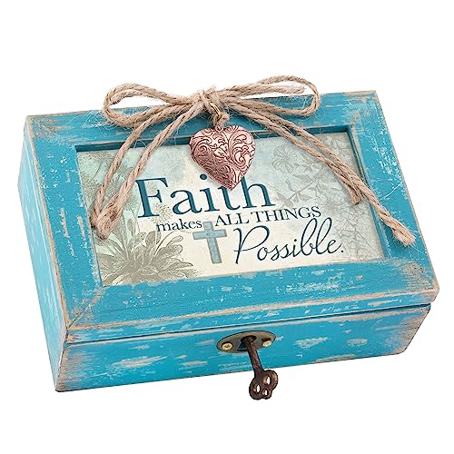 Cottage Garden Faith All Things Possible Petite Locket Teal Distressed Music Box Plays Amazing Grace