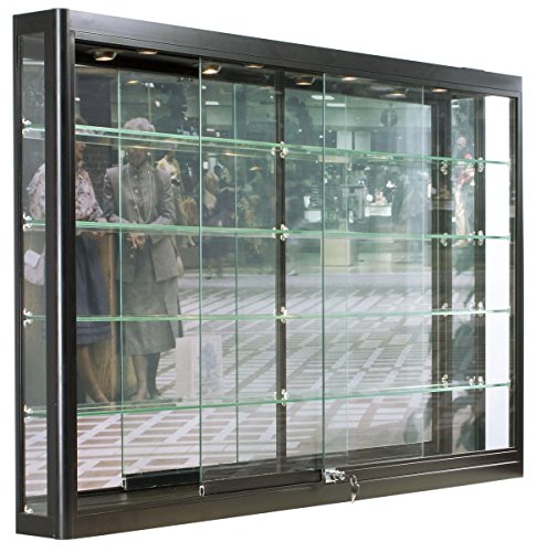 Displays2go Aluminum Display Cabinet for Retail with Lighting, Tempered Glass Shelves – Black (WC606LEDB)