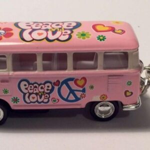 KiNSMART 1962 Volkswagen Classic Hippie Love & Peace Bus 1:64 Scale 2.5 Inch Die Cast Metal Model Key Chain, Pullback Action, Pastel Pink