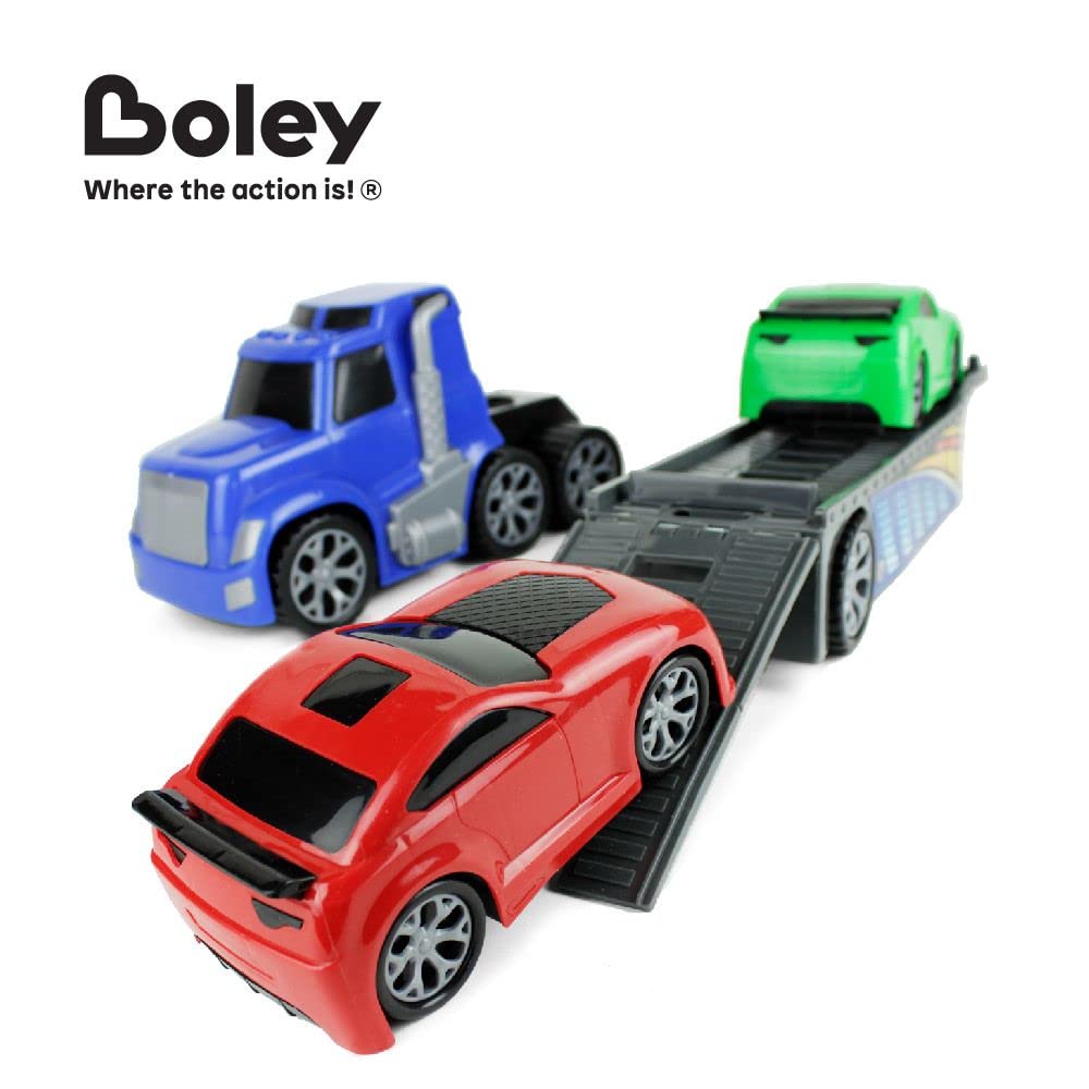 Boley Big Truck Hauler Playset - Car Transporter Trailer with 2 Race Cars Included - Big Toy Car Carrier Truck for Kids and Toddlers! - Ages 3 and Up!