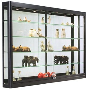 displays2go aluminum display cabinet for retail with lighting, tempered glass shelves – black (wc606ledb)