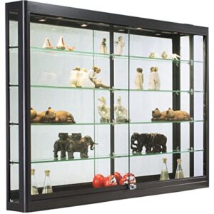 Displays2go Aluminum Display Cabinet for Retail with Lighting, Tempered Glass Shelves – Black (WC606LEDB)