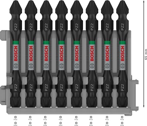 Bosch Professional 8pcs. Double Screwdriver Bit Set Pozidriv (Impact Control, 8 x PZ2-PZ2 Bits, Length 65mm, Pick and Click, Accessory Impact Drill)