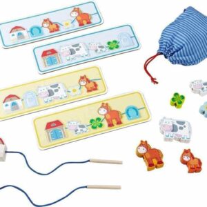 HABA On The Farm Threading Game with 10 Chunky Wooden Lacing Figures & 4 Templates (Made in Germany)