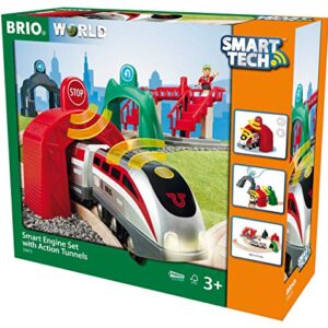 BRIO World - 33873 Smart Tech Engine Set with Action Tunnels | 17 Piece Train Toy with Accessories and Wooden Tracks for Kids Age 3 and Up