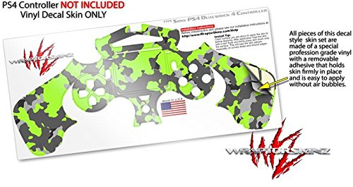 WraptorSkinz Skin Compatible with Sony PS4 Dualshock Controller PlayStation 4 Original Slim and Pro WraptorCamo Old School Camouflage Camo Lime Green (Controller NOT Included)