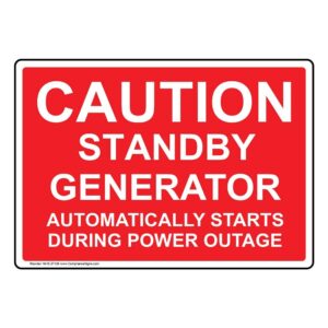 compliancesigns.com caution standby generator automatically starts label decal, 5x3.5 in. 4-pack vinyl for electrical industrial notices red