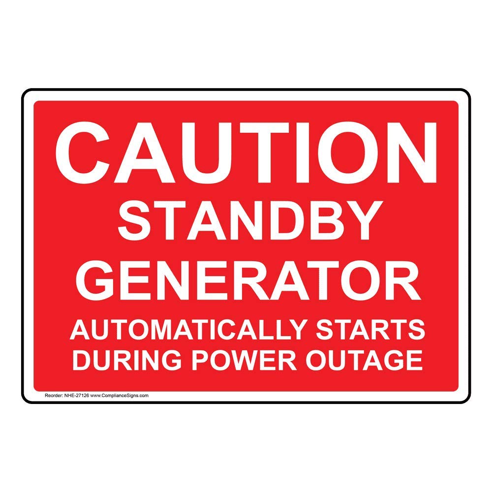 ComplianceSigns.com Caution Standby Generator Automatically Starts Label Decal, 5x3.5 in. 4-Pack Vinyl for Electrical Industrial Notices Red