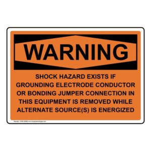 compliancesigns.com warning shock hazard exists if grounding electrode osha safety label decal, 5x3.5 in. 4-pack vinyl for electrical