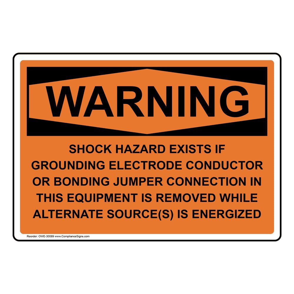 ComplianceSigns.com Warning Shock Hazard Exists If Grounding Electrode OSHA Safety Label Decal, 5x3.5 in. 4-Pack Vinyl for Electrical