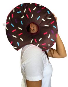 truyond donut pillow for ear piercings - comfortable soft ear pillow for side sleeping - reduces ear discomfort - fun decor, stuffed cushion and toy, 14 inches (brown chocolate)