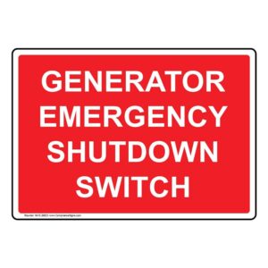 compliancesigns.com generator emergency shutdown switch label decal, 5x3.5 in. 4-pack vinyl for machinery electrical