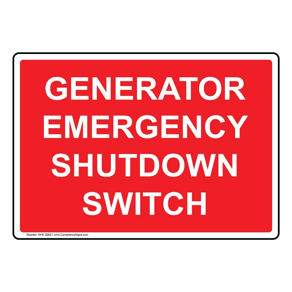 ComplianceSigns.com Generator Emergency Shutdown Switch Label Decal, 5x3.5 in. 4-Pack Vinyl for Machinery Electrical