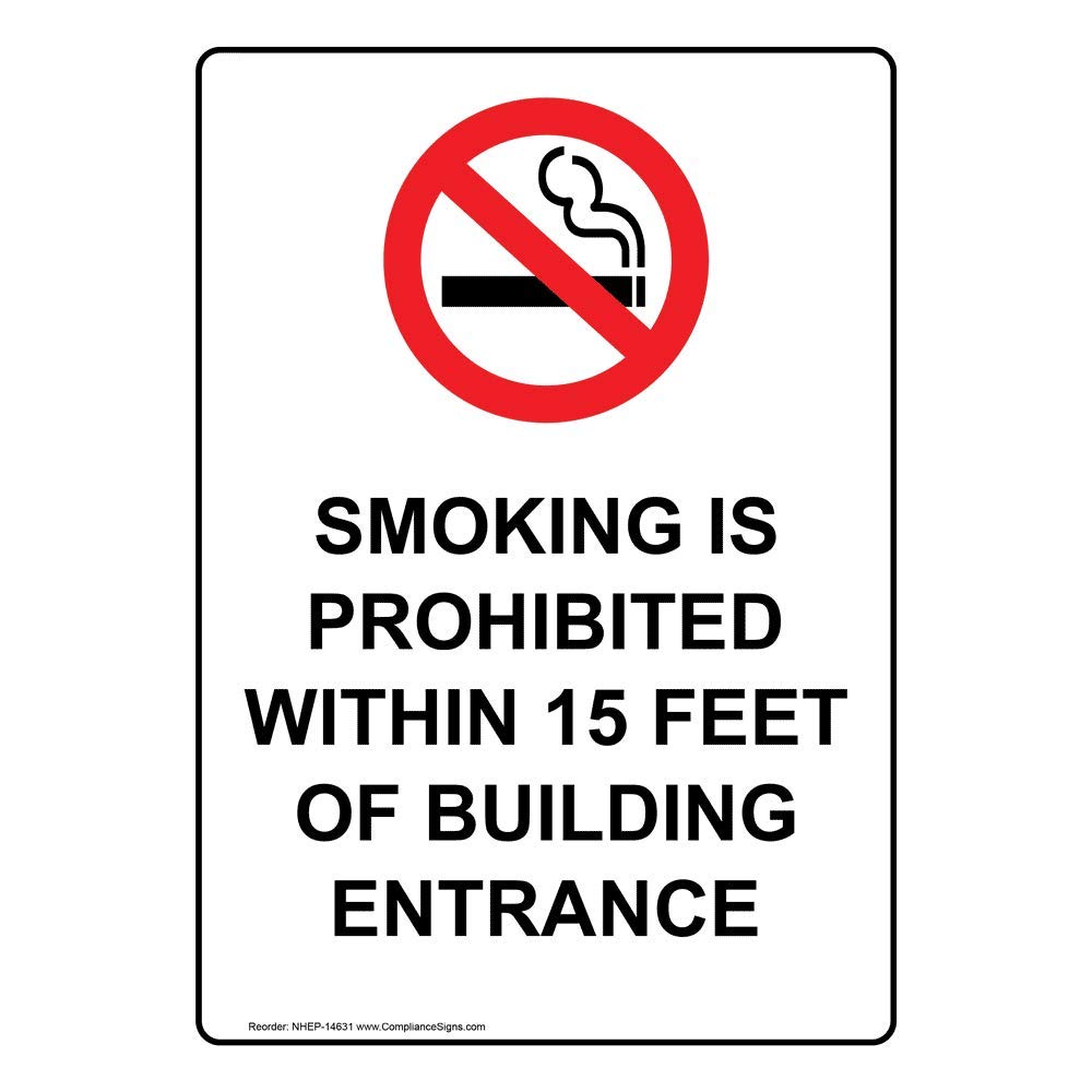 ComplianceSigns.com Vertical Smoking is Prohibited Within 15 Feet of Building Entrance Label Decal, 5x3.5 in. 4-Pack Vinyl for No Smoking