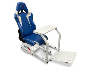 gtr simulator gta model white frame with adjustable blue white leatherette racing seat racing driving gaming simulator cockpit chair