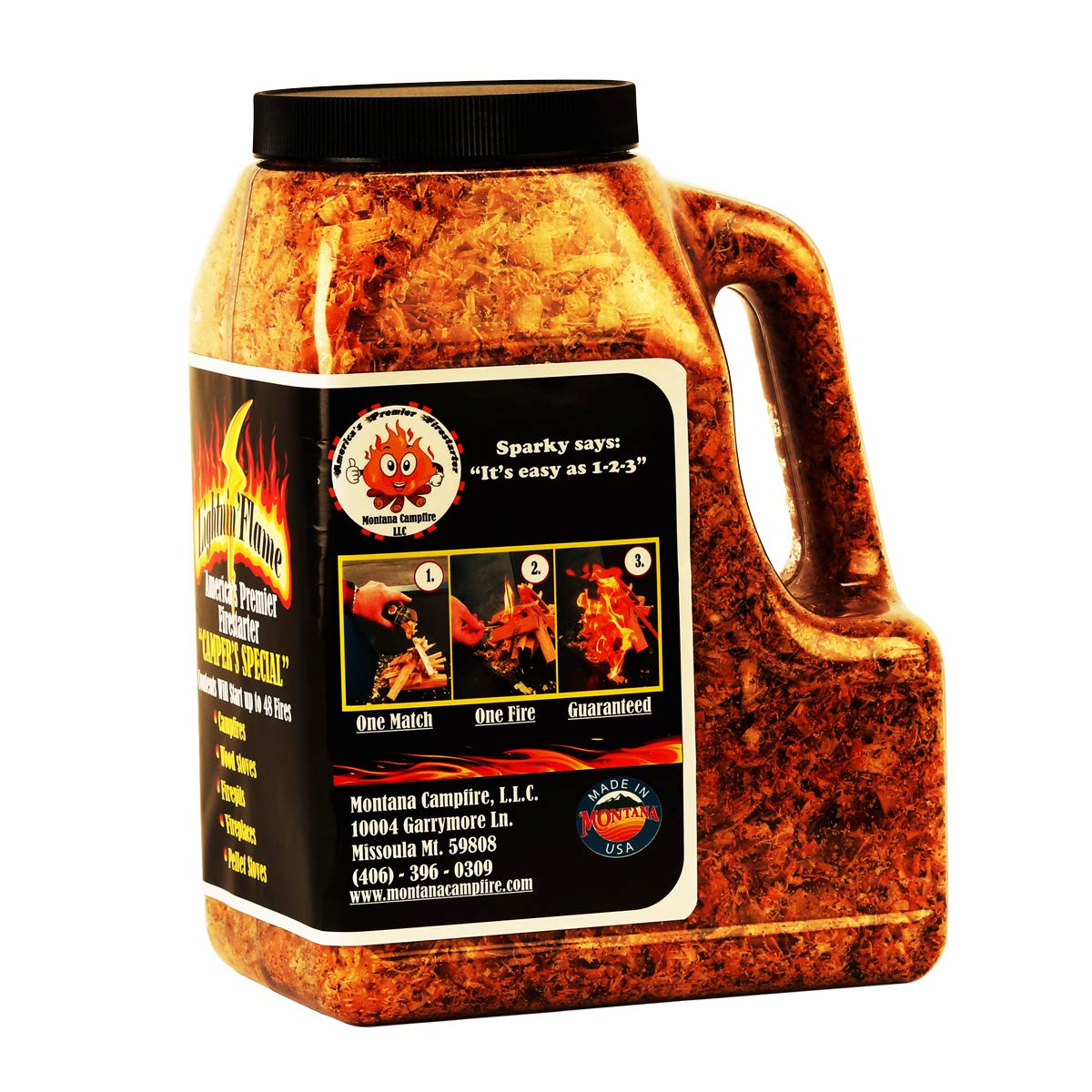 LIGHTNIN'FLAME FIRESTARTER - All Natural Food Safe. 3 qts ignites 48 Fires