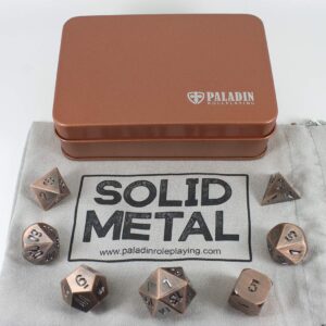 bronze metal dice - full polyhedral set in presentation tin