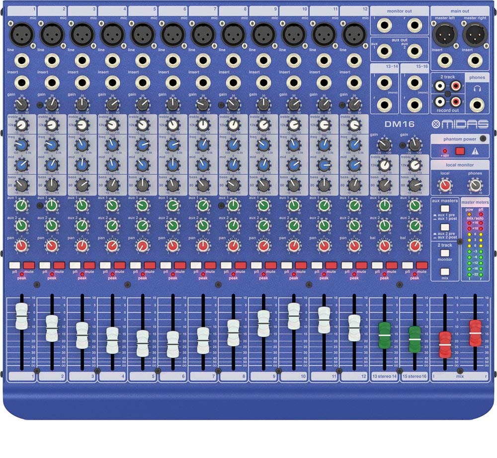 Midas DM16 16 Input Analogue Live and Studio Mixer with Midas Microphone Preamplifiers