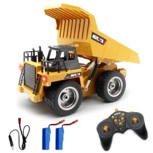 fisca remote control dump truck 2.4ghz rc truck 9 channel 4wd mine construction vehicle toy with led light and metal cab for kids age 5 6 7 8 9 and up years old