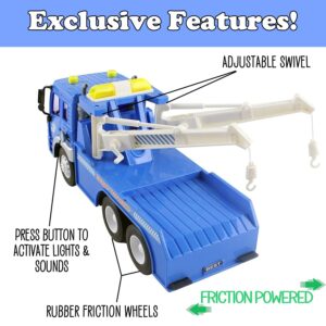 Liberty Imports Friction Powered Wrecker Tow Truck Toy Towing Play Vehicle with Lights and Sounds (Double Hooks)