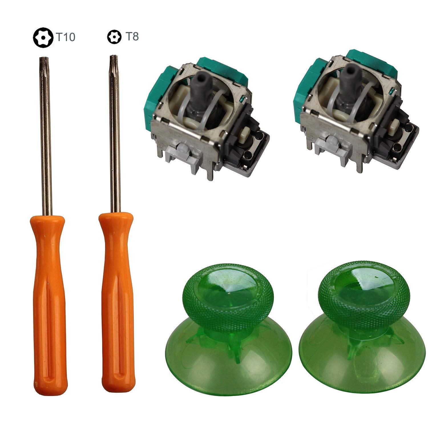 Timorn 2pcs Replacement Thumbsticks Joysticks Swap and 2pcs Wireless Controller Rocker with T8 T10 Torx Screwdriver Repair Kit Parts for Xbox One Controller