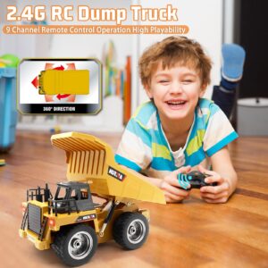 fisca Remote Control Dump Truck 2.4Ghz RC Truck 9 Channel 4WD Mine Construction Vehicle Toy with LED Light and Metal Cab for Kids Age 5 6 7 8 9 and Up Years Old