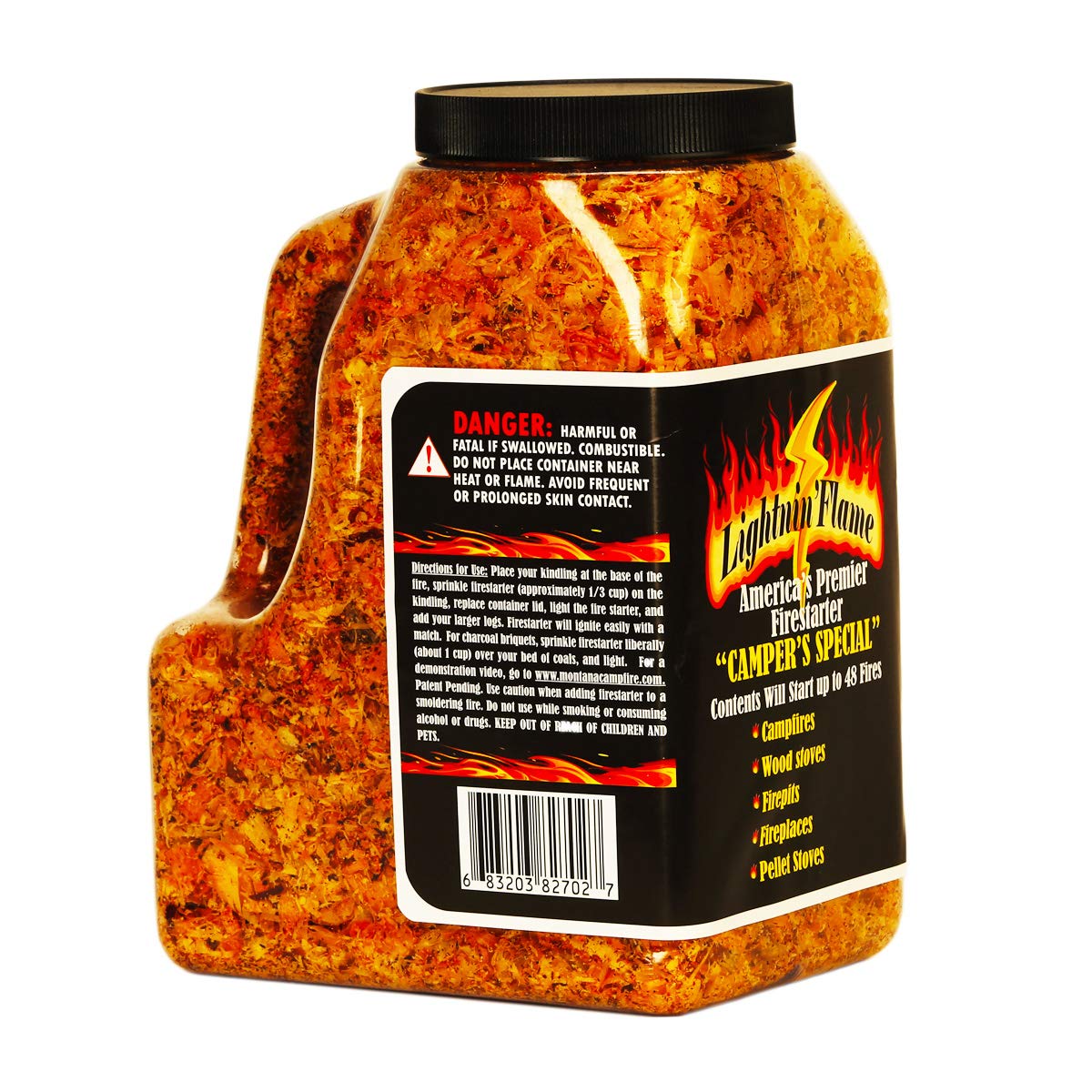 LIGHTNIN'FLAME FIRESTARTER - All Natural Food Safe. 3 qts ignites 48 Fires