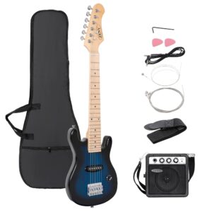 zeny 30 inch kids electric guitar with 5w amp, gig bag, strap, cable, strings and picks guitar combo accessory kit, blue