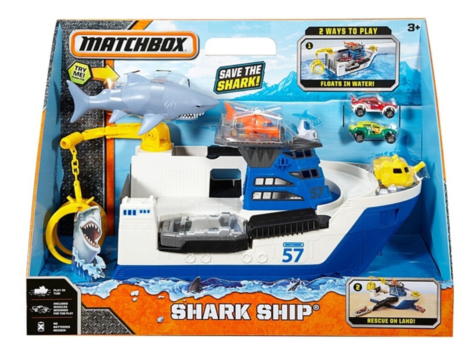 Matchbox Shark Ship Floats in Water and Rescue on Land