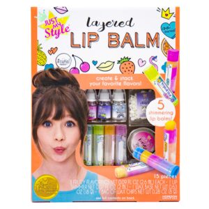 just my style layered lip balm by horizon group usa, diy 5 shimmering lip balms, mix fruity flavors to make your own unique lip balm. strawberry, tropical fruit & very berry