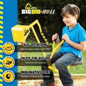 Big Dig Metal Rolling Sandbox Sand Digger Excavator Crane with 360 Degree Rotation Base for Children 3 Years Old and Up, Yellow