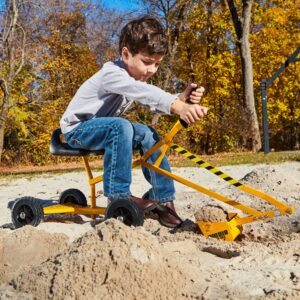 Big Dig Metal Rolling Sandbox Sand Digger Excavator Crane with 360 Degree Rotation Base for Children 3 Years Old and Up, Yellow