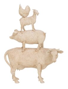 deco 79 polystone farm animals decorative sculpture stacked home decor statue, accent figurine 14" x 4" x 18", white