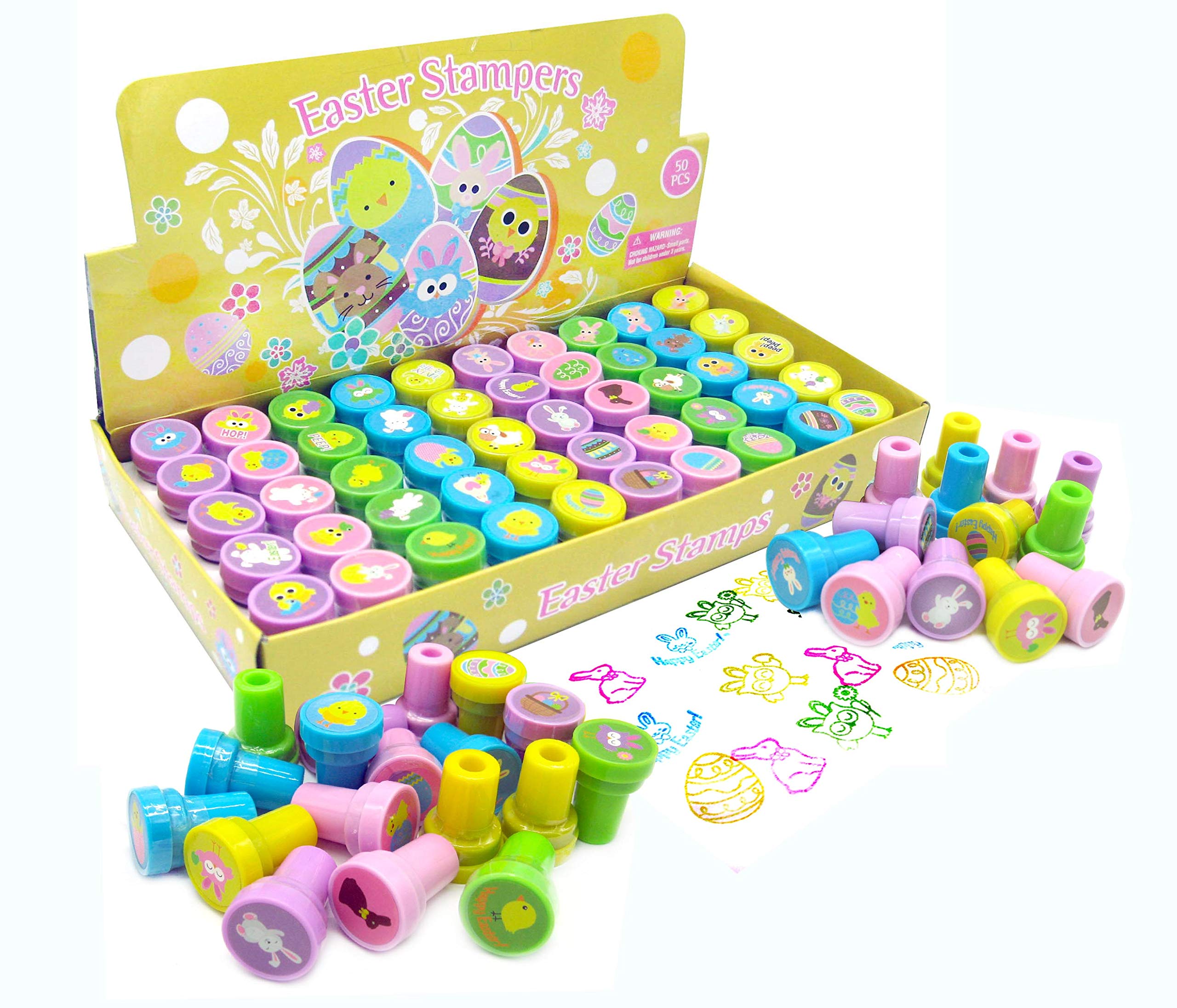 TINYMILLS 50 Pcs Easter Assorted Stampers for Kids Easter Egg Fillers Easter Basket Stuffers Classroom Rewards Church Easter Egg Hunt VBS Sunday School Rewards