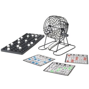 hey! play! complete bingo set – deluxe classic carnival and casino game for kids and adults with tumbler cage, master board, sheets, and markers