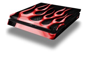 vinyl decal skin wrap compatible with sony playstation 4 slim console metal flames red (ps4 not included)