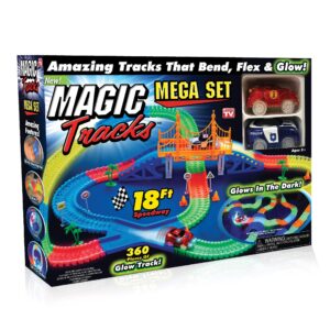 ontel magic tracks mega set - 2 led race cars and 18 ft. of flexible, bendable glow in the dark racetrack - as seen on tv