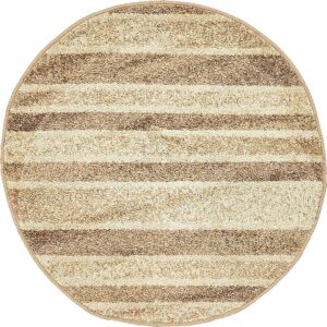 unique loom autumn collection warm toned casual striped beige round rug (3' 3 x 3' 3)