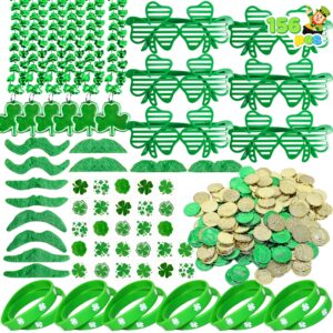 joyin 156 pcs st. patrick's day party favor set, 6 necklaces 6 eyeglasses 12 bracelets 72 temporary tattoos 12 pcs mustache 48 plastic coins st patricks day accessories